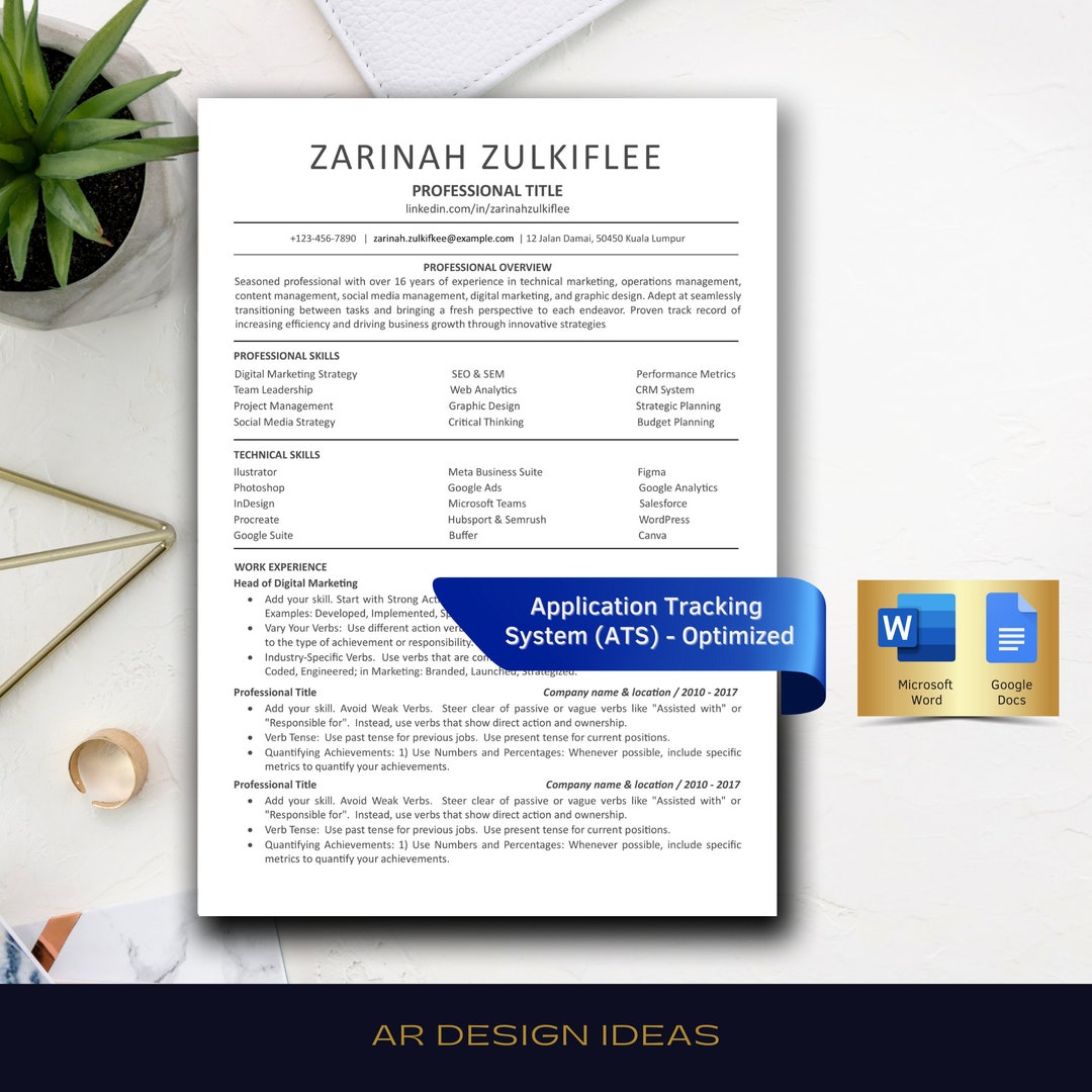 Editable ATS Optimized Professional Resume Template. Customizable ATS ...