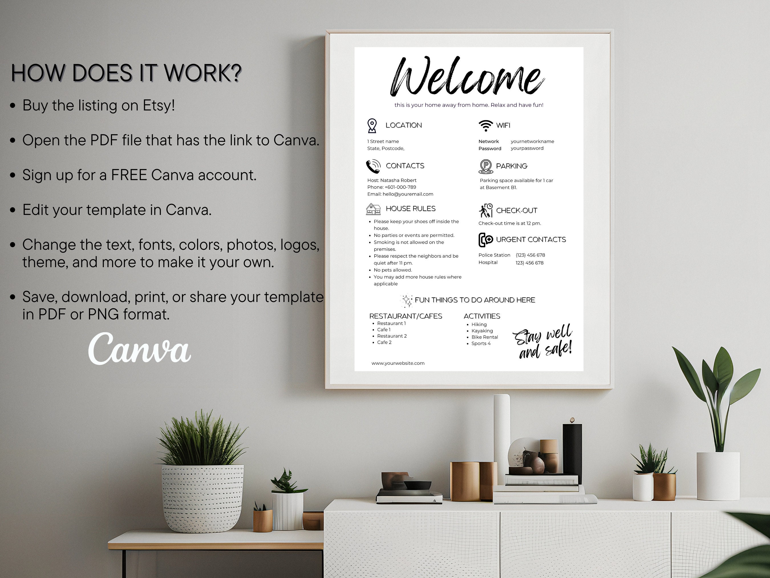 Editable Airbnb Host Signage Bundle Template - Welcome Sign, Wifi, and ...