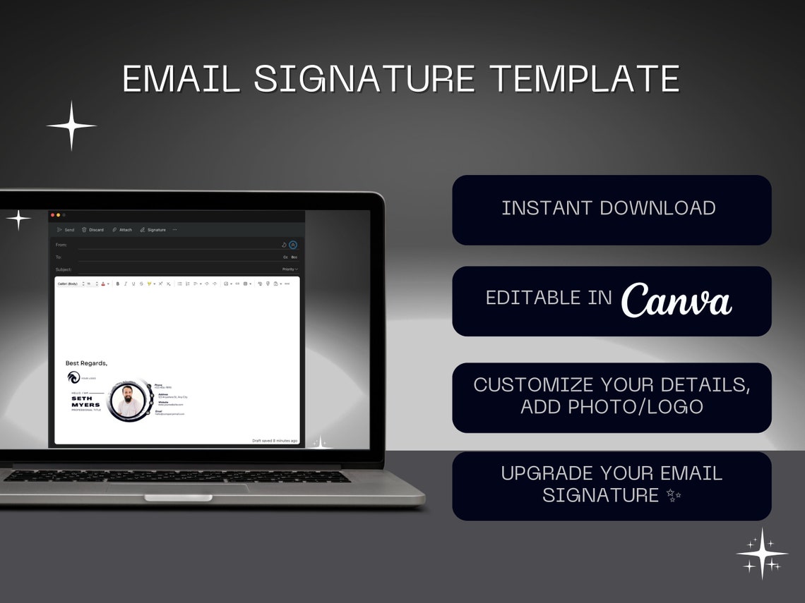 Customizable Outlook and Gmail Signature. Editable Email Signature ...