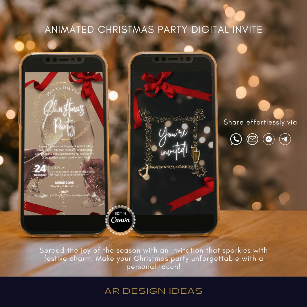 Editable Animated Christmas Party Digital Invite. Customizable Xmas ...