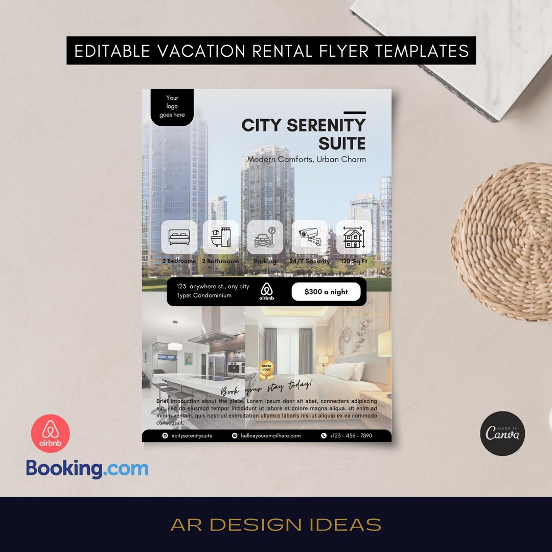 Editable Modern Minimalist Vacation Rental Templates. Customizable ...