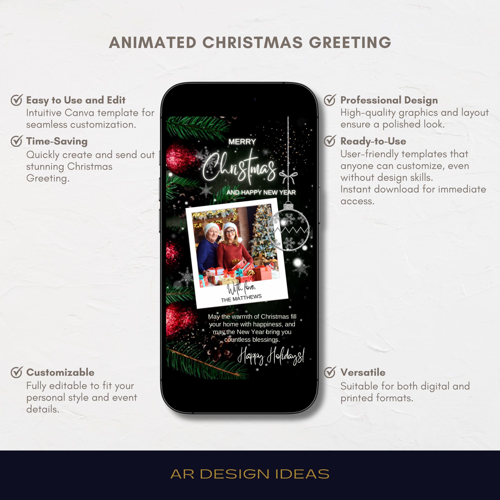 Editable Animated Digital Christmas Greeting Card. Customizable Xmas ...