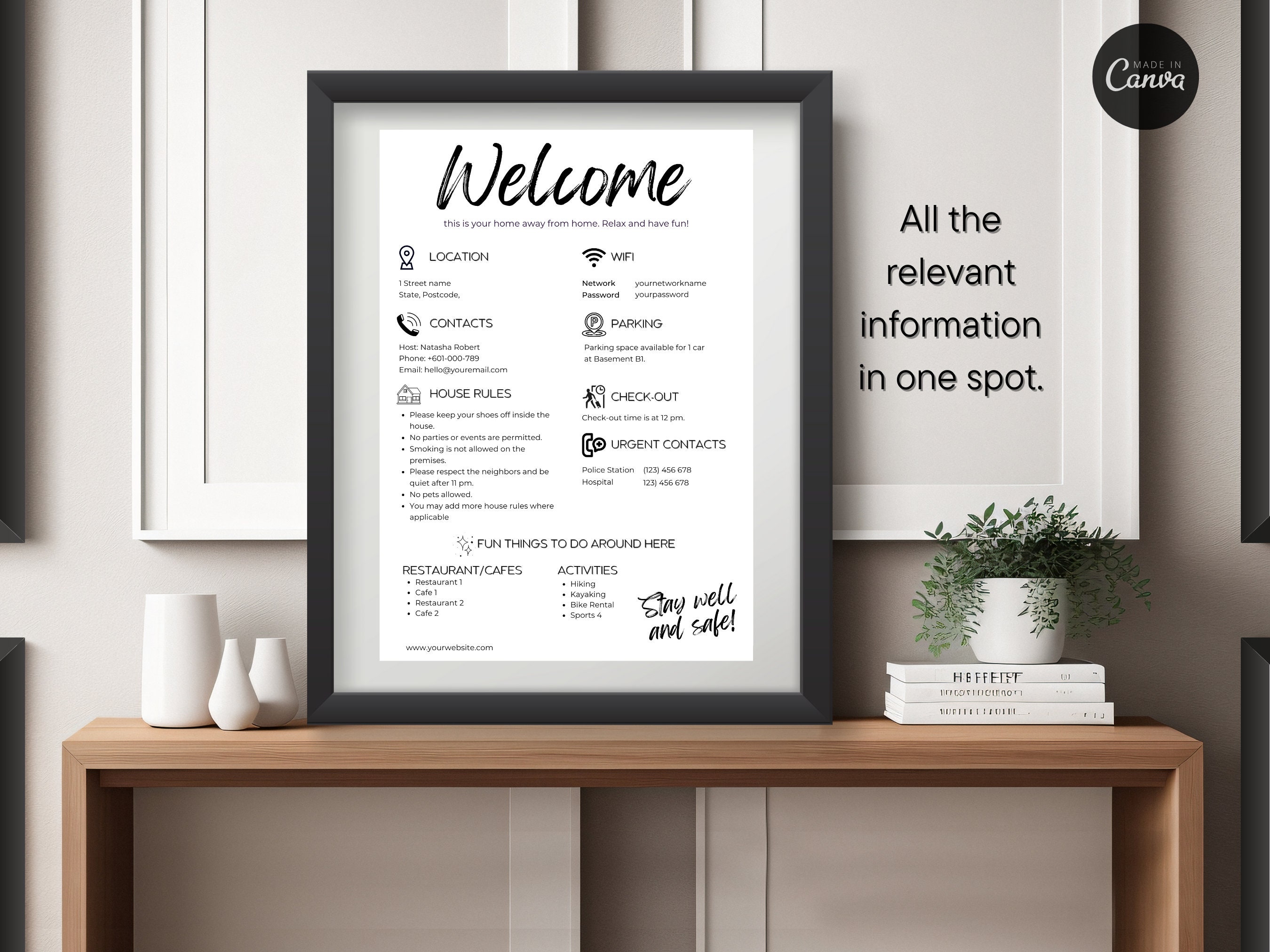 Editable Airbnb Host Signage Bundle Template - Welcome Sign, Wifi, and ...