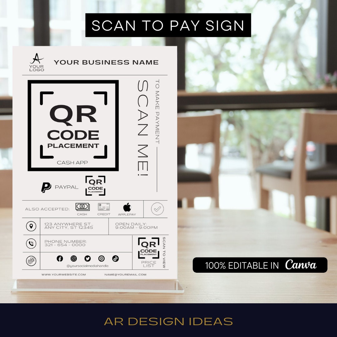 Editable Scan to Pay Sign, Editable Canva Template, QR Code Sign ...