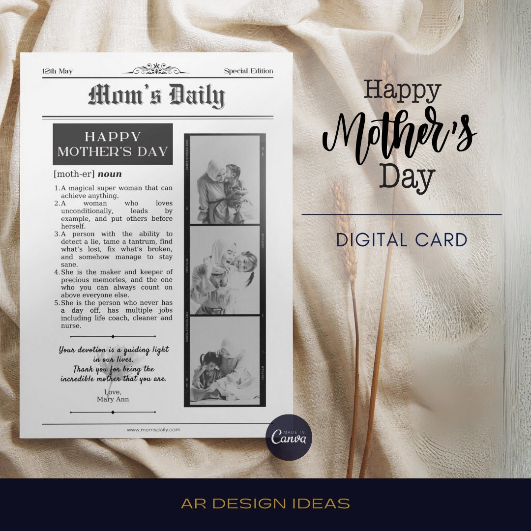 Editable Mother's Day Digital Card. Printable Mother’s Day Greeting ...