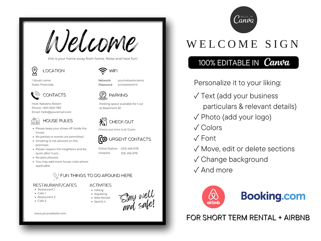 Editable Airbnb Host Signage Bundle Template - Welcome Sign, Wifi, and ...