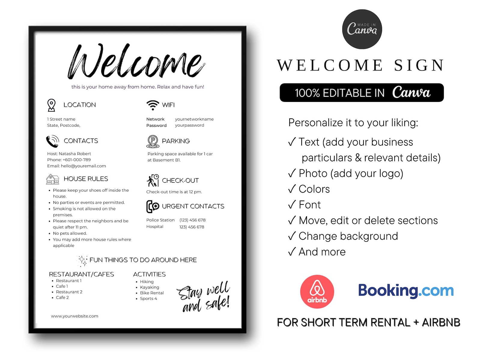 Editable Airbnb Host Signage Bundle Template - Welcome Sign, Wifi, and ...