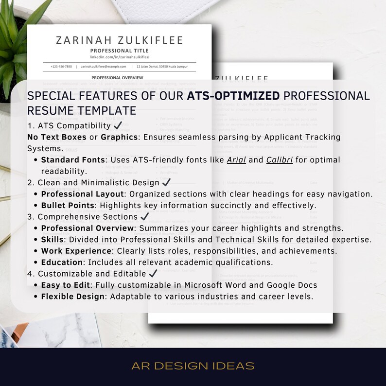 Editable ATS Optimized Professional Resume Template. Customizable ATS ...