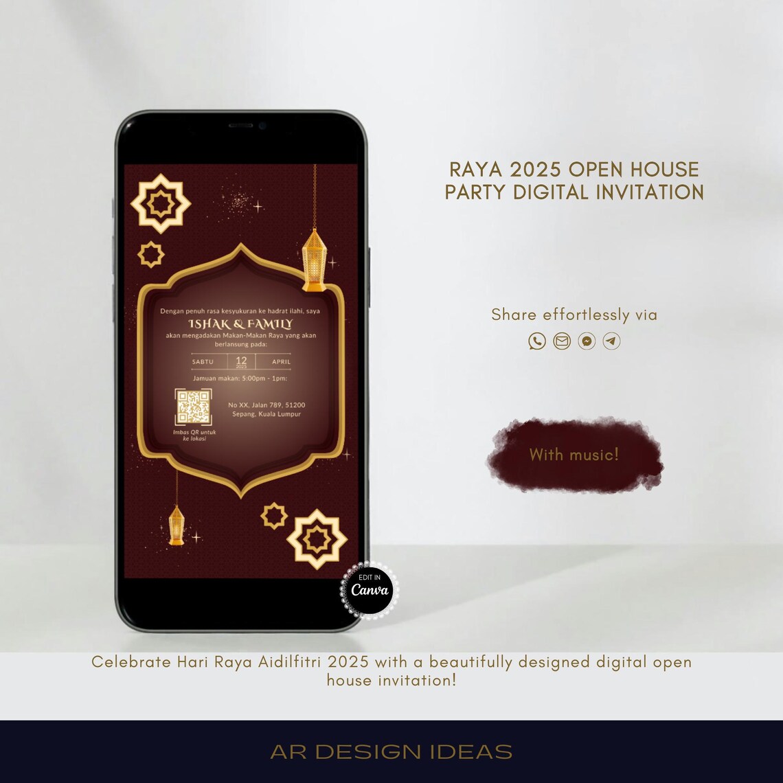 Editable Raya 2025 Open House Party Digital Invite. Eid Party Digital ...