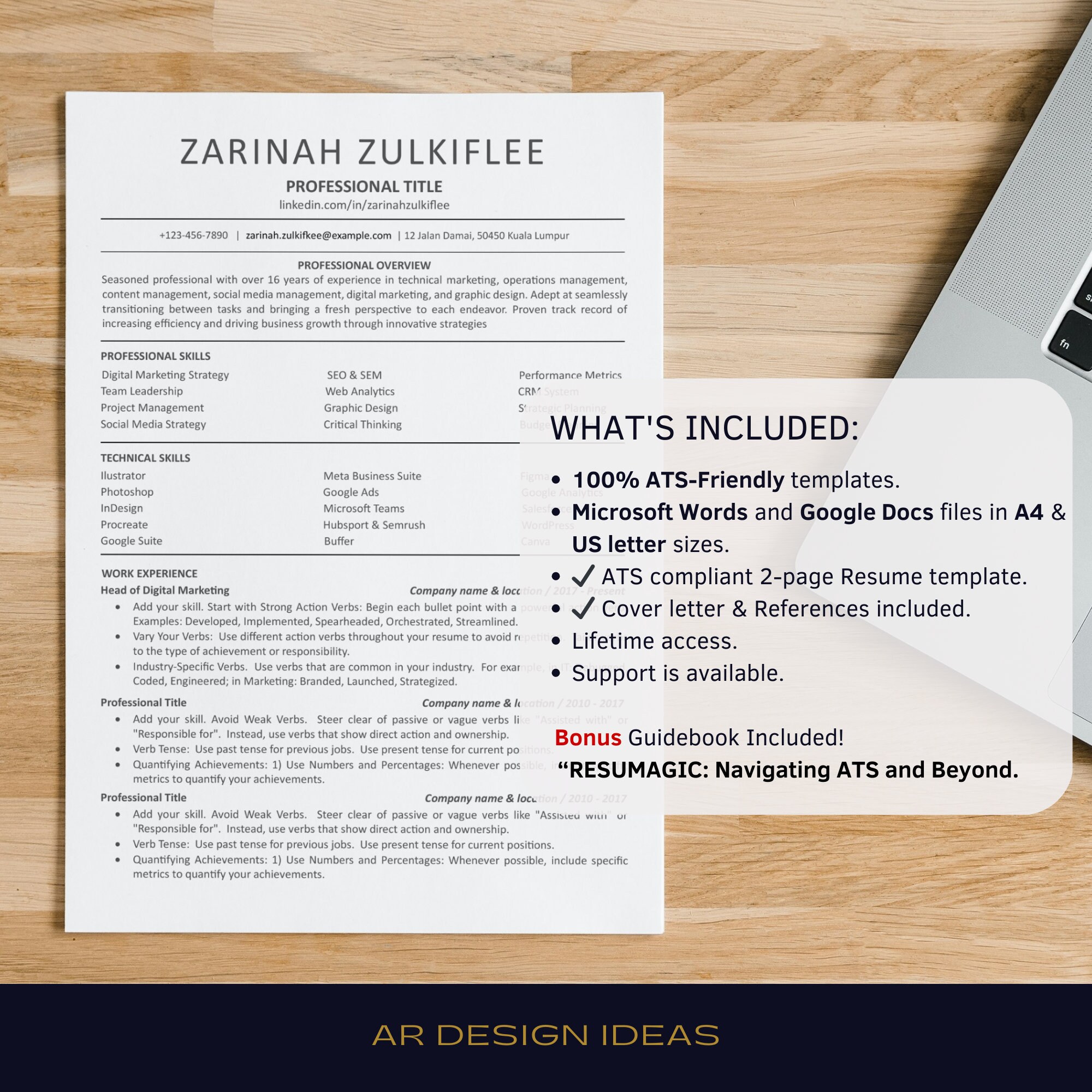 Editable ATS Optimized Professional Resume Template. Customizable ATS ...