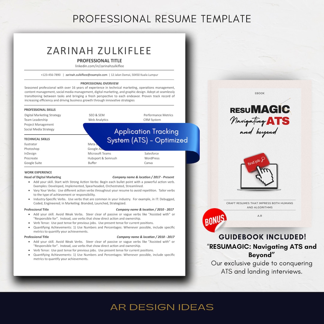 Customizable ATS Friendly Professional Resume. Editable ATS Optimized ...