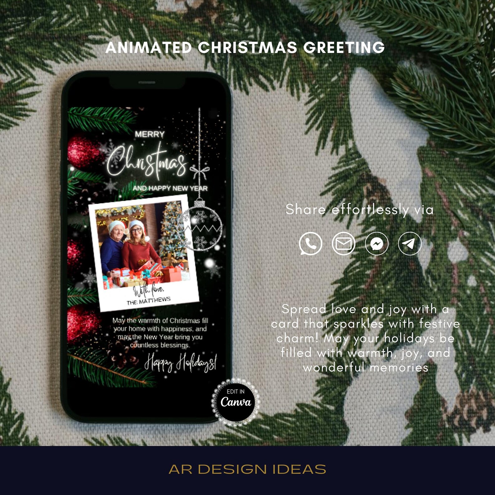 Editable Animated Digital Christmas Greeting Card. Customizable Xmas ...
