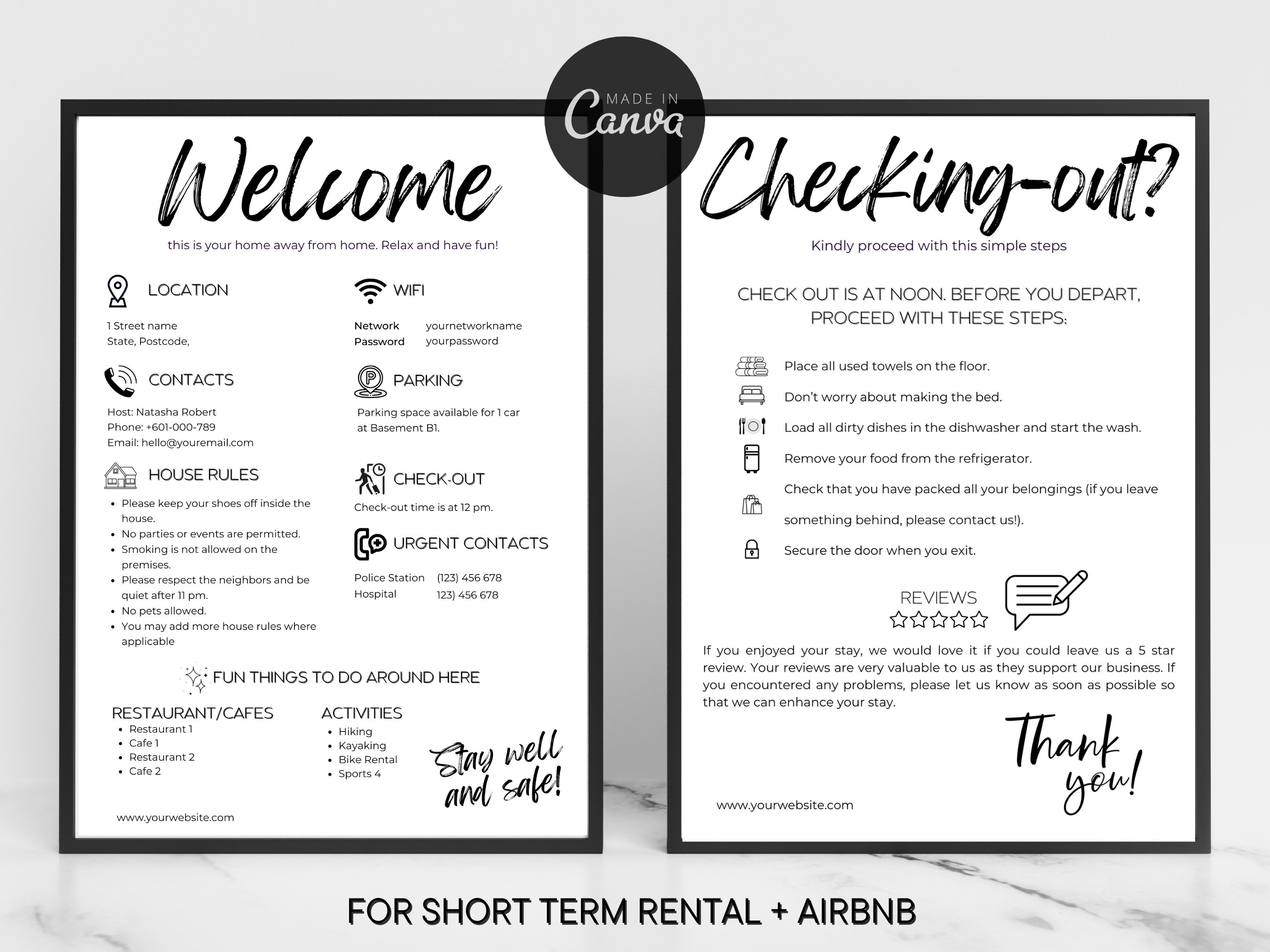 Editable Airbnb Host Signage Bundle Template - Welcome Sign, Wifi, and ...