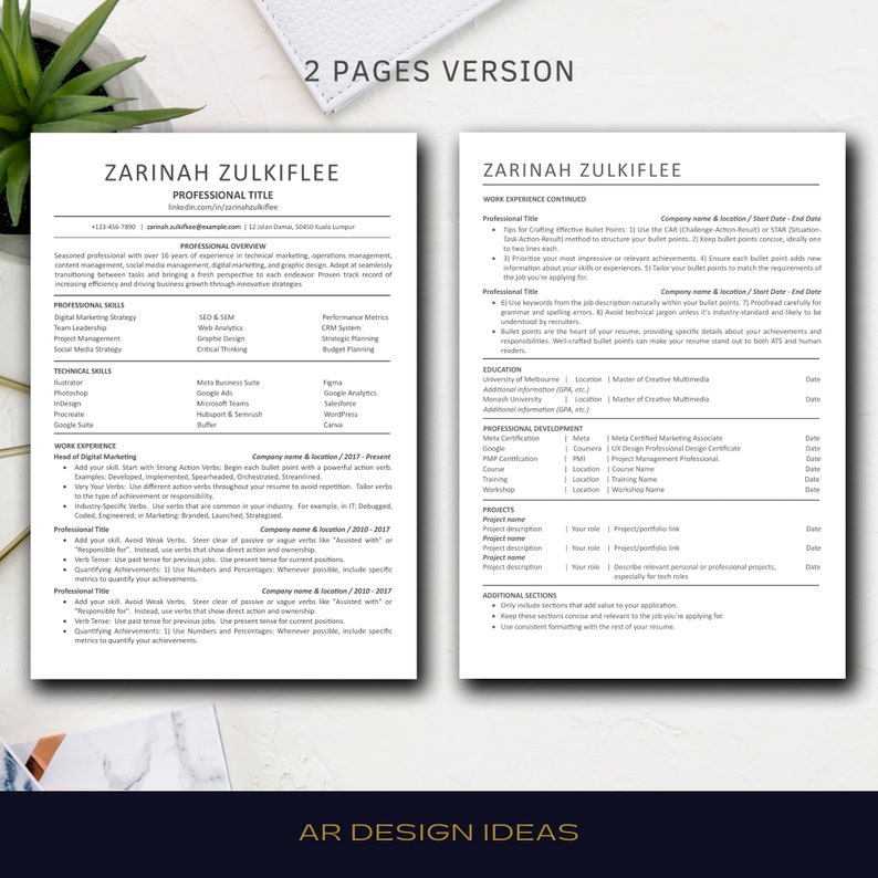 Editable ATS Optimized Professional Resume Template. Customizable ATS ...
