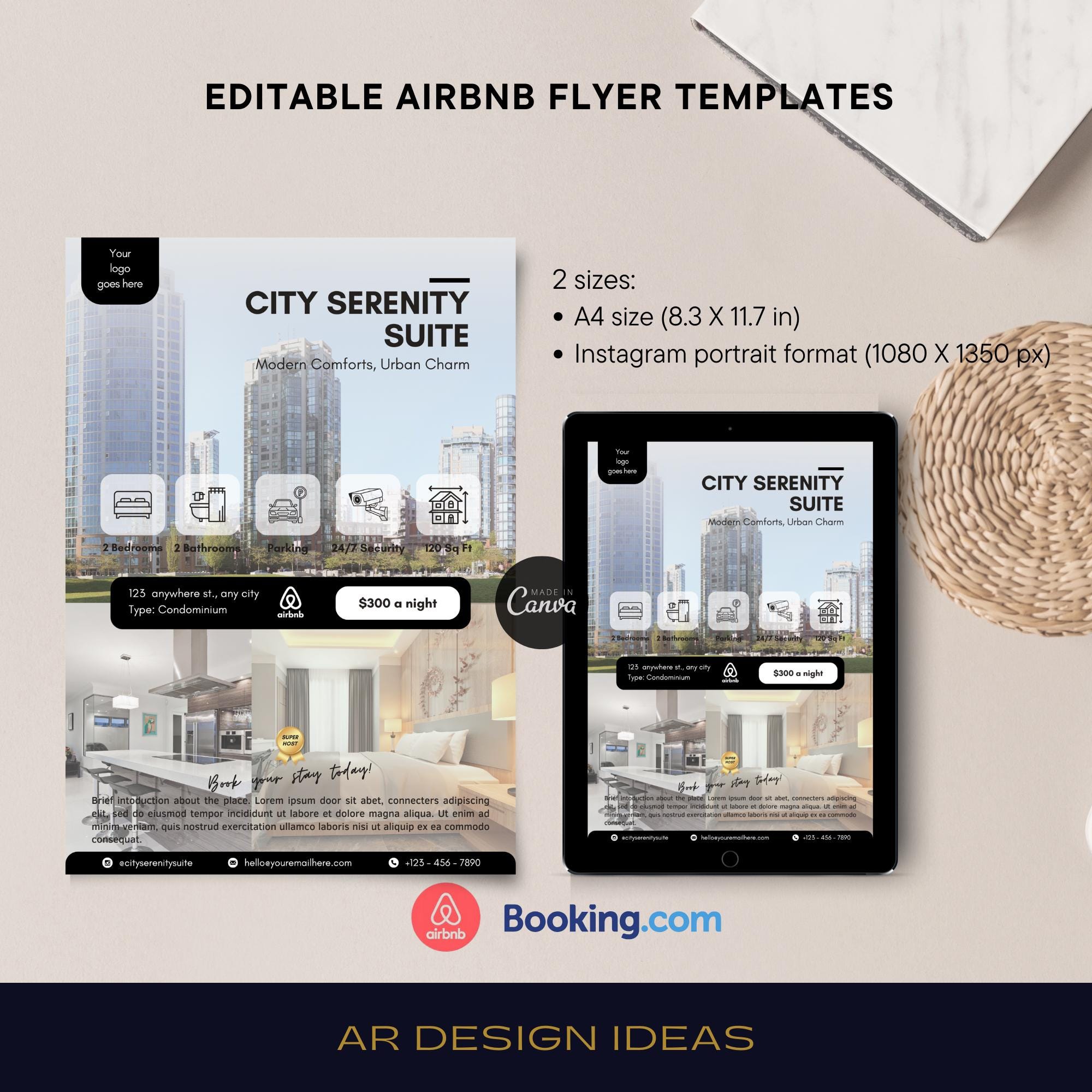 Editable Modern Minimalist Vacation Rental Templates. Customizable ...