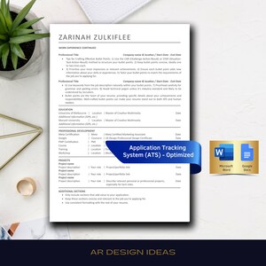 Editable ATS Optimized Professional Resume Template. Customizable ATS ...