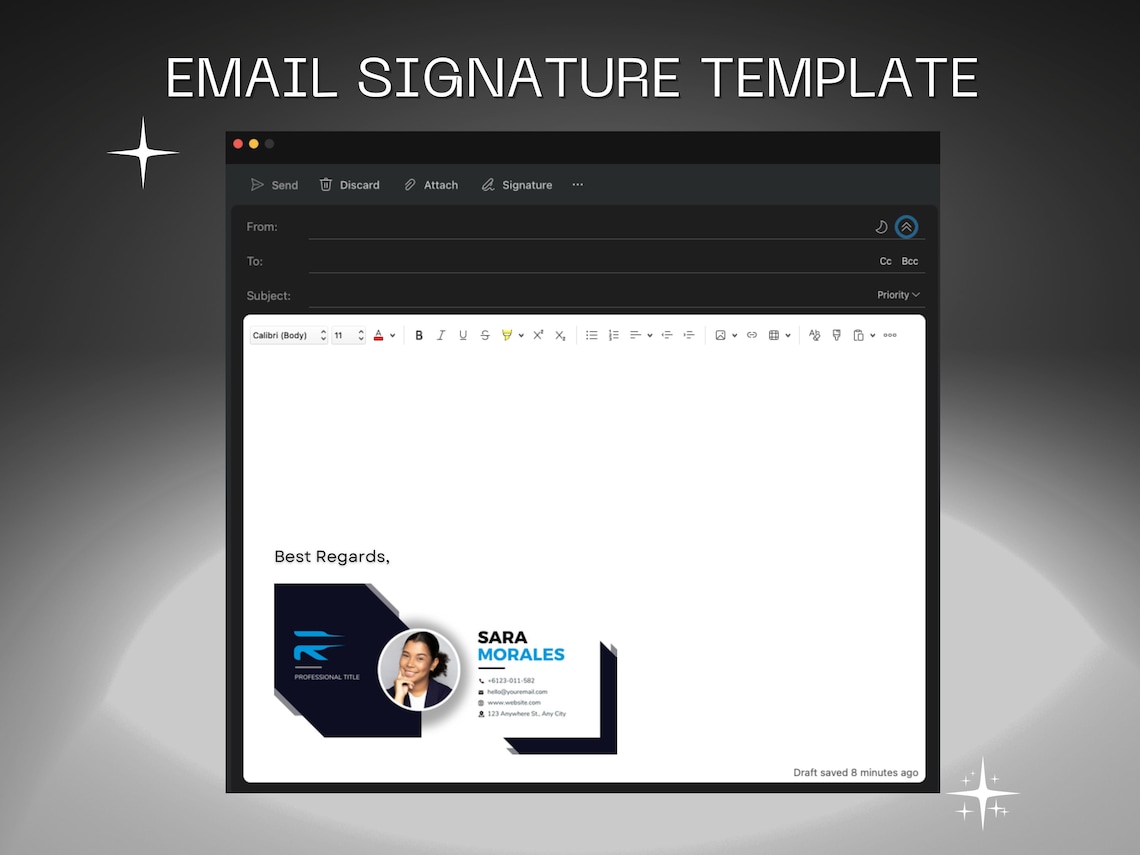 Customizable Outlook and Gmail Signature. Editable Email Signature ...