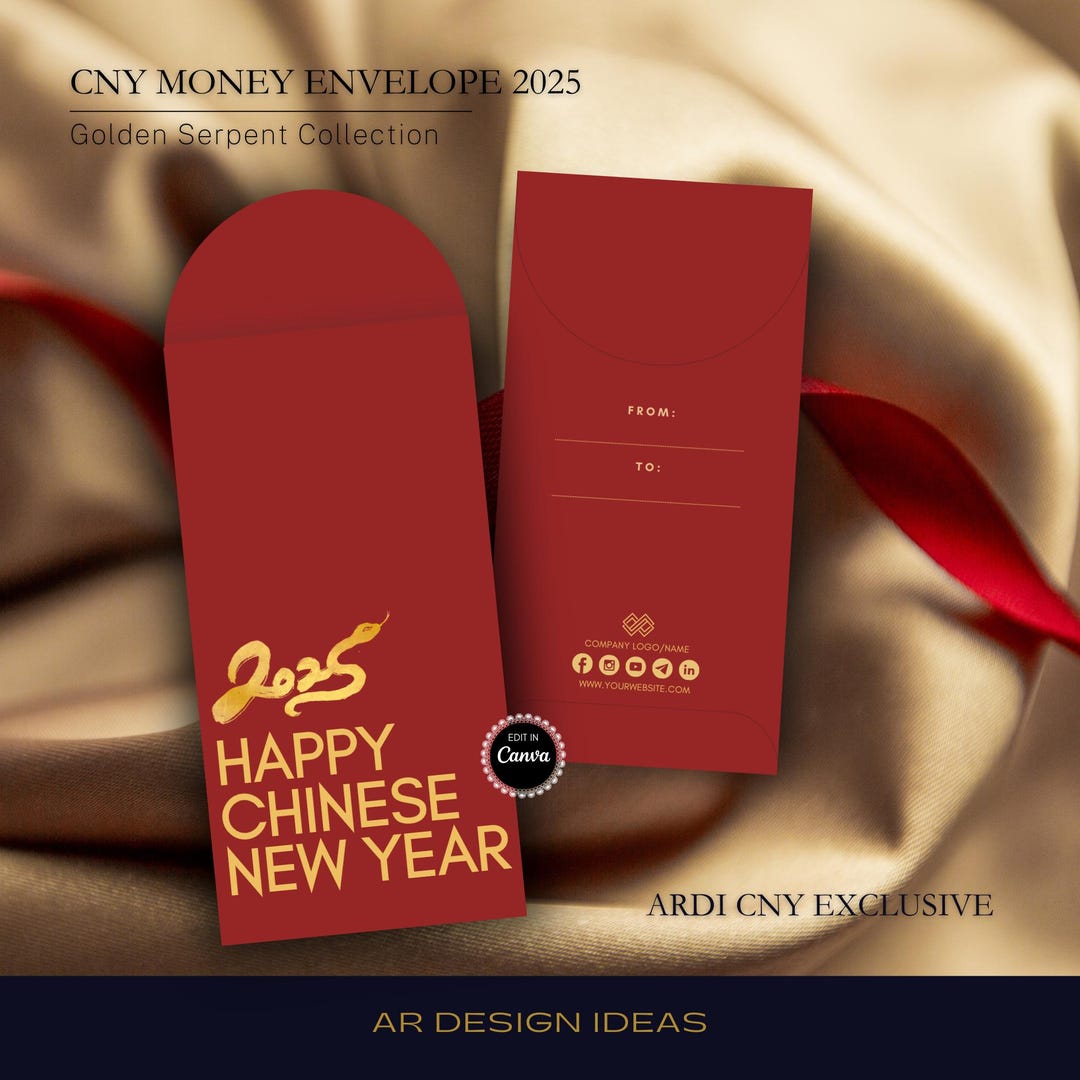 Editable Chinese New Year Money Envelope: Golden Serpent (printable ...