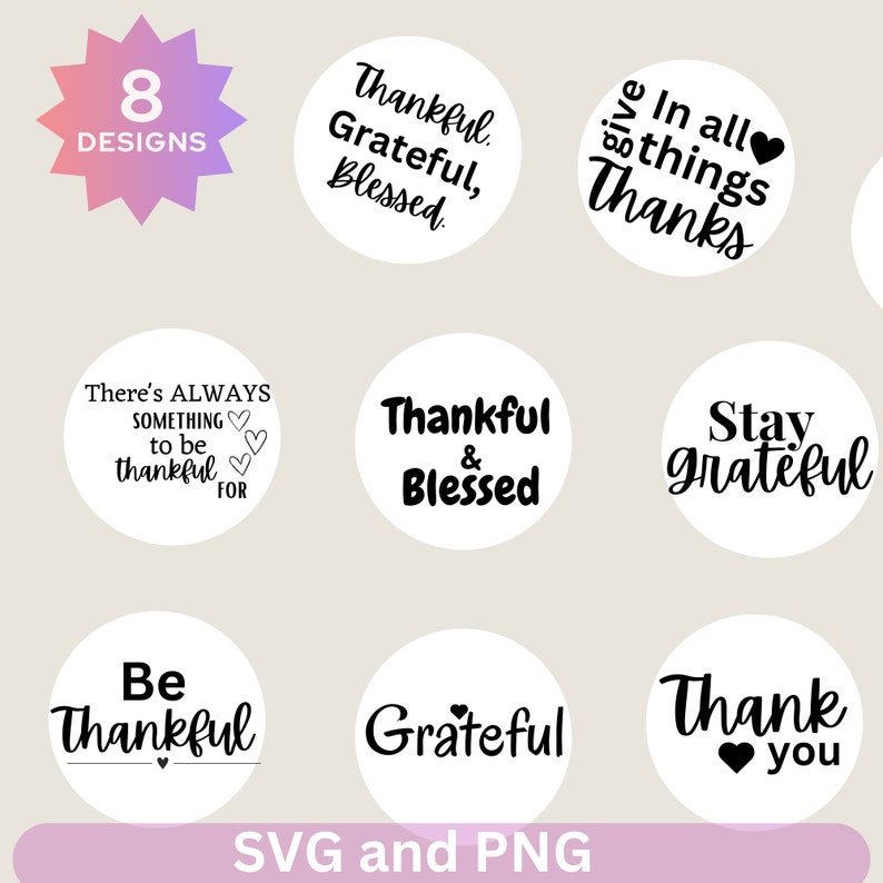 Grateful Blessed Thankful SVG, PNG, Transparent Background, Instant ...