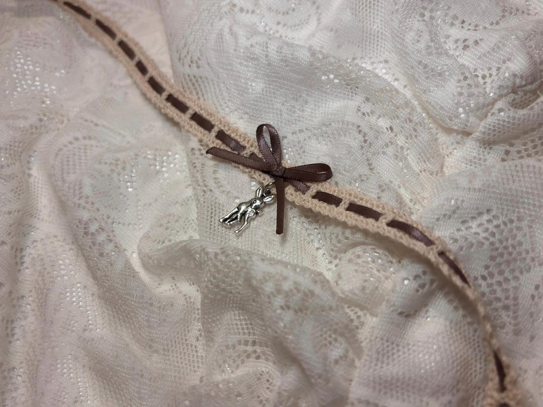 Brown Bow & Ivory Cotton Lace Choker - Deer Charm - Etsy