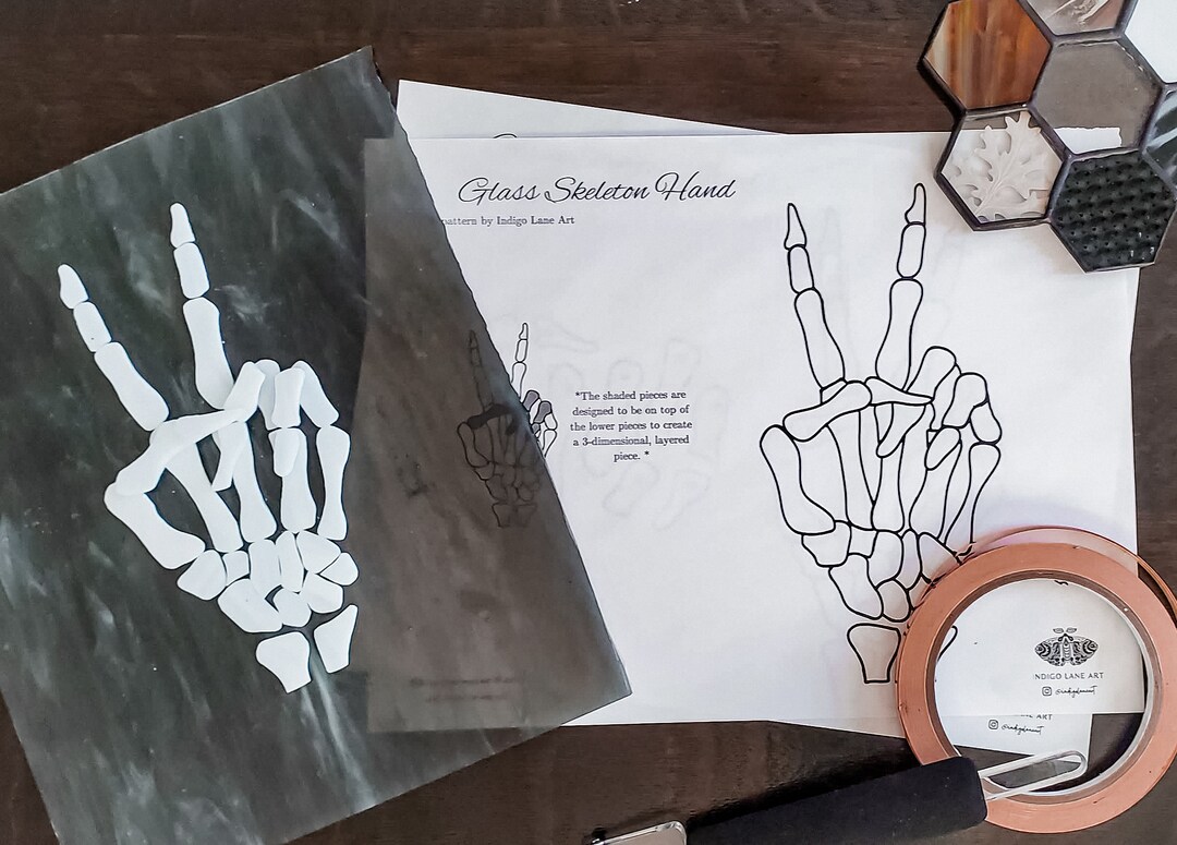 Skeleton Hands Peace Sign Stained Glass Pattern - Etsy