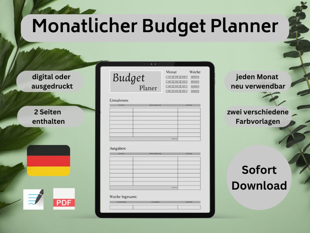 Monthly Budget & Financial Planner: Digital and Printable, Reusable ...