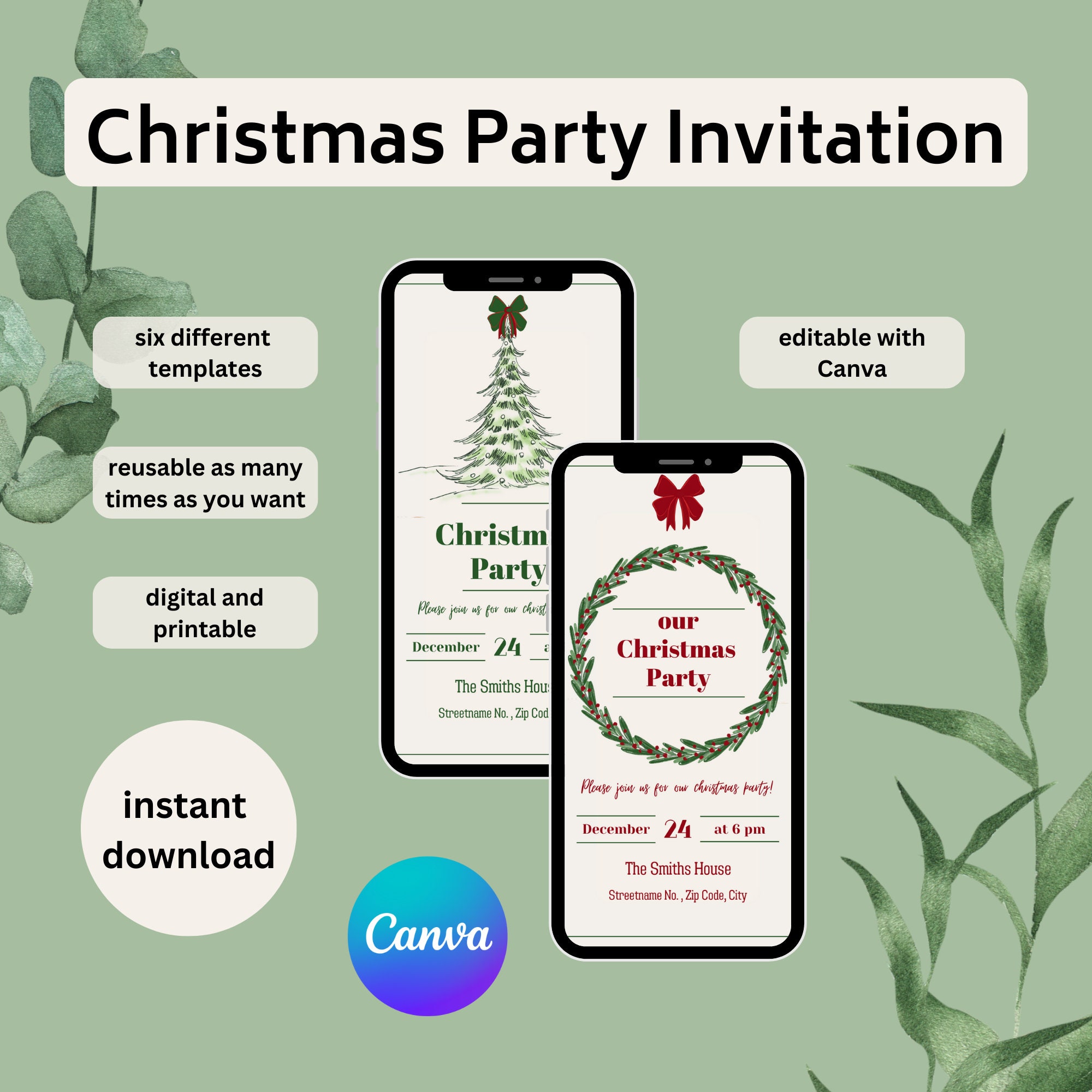 Editable Christmas Party Invitation Customizable Xmas Invite - Etsy