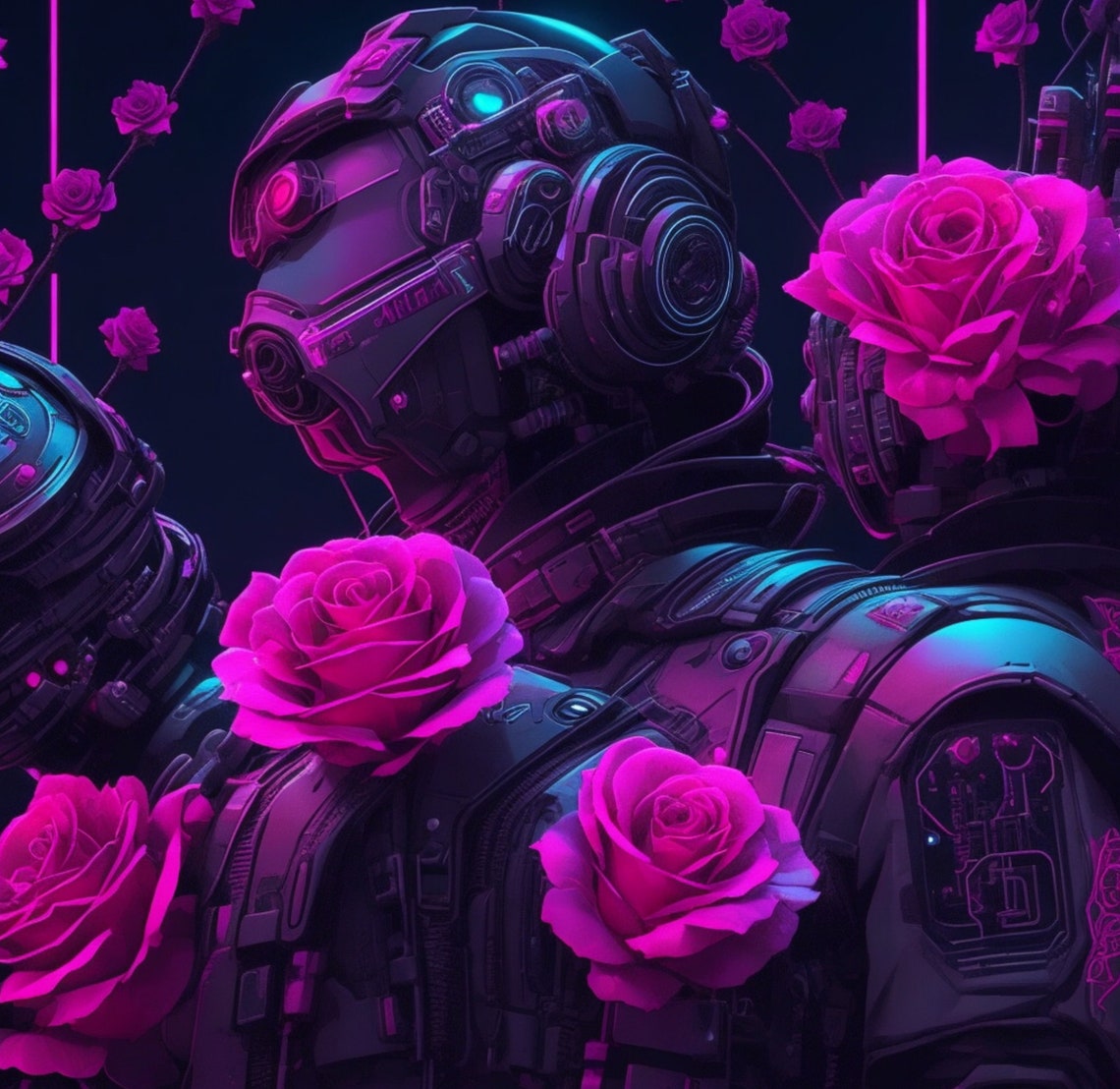 Digital Products, Art, Illustration, Cyber Punk, Roses - Etsy