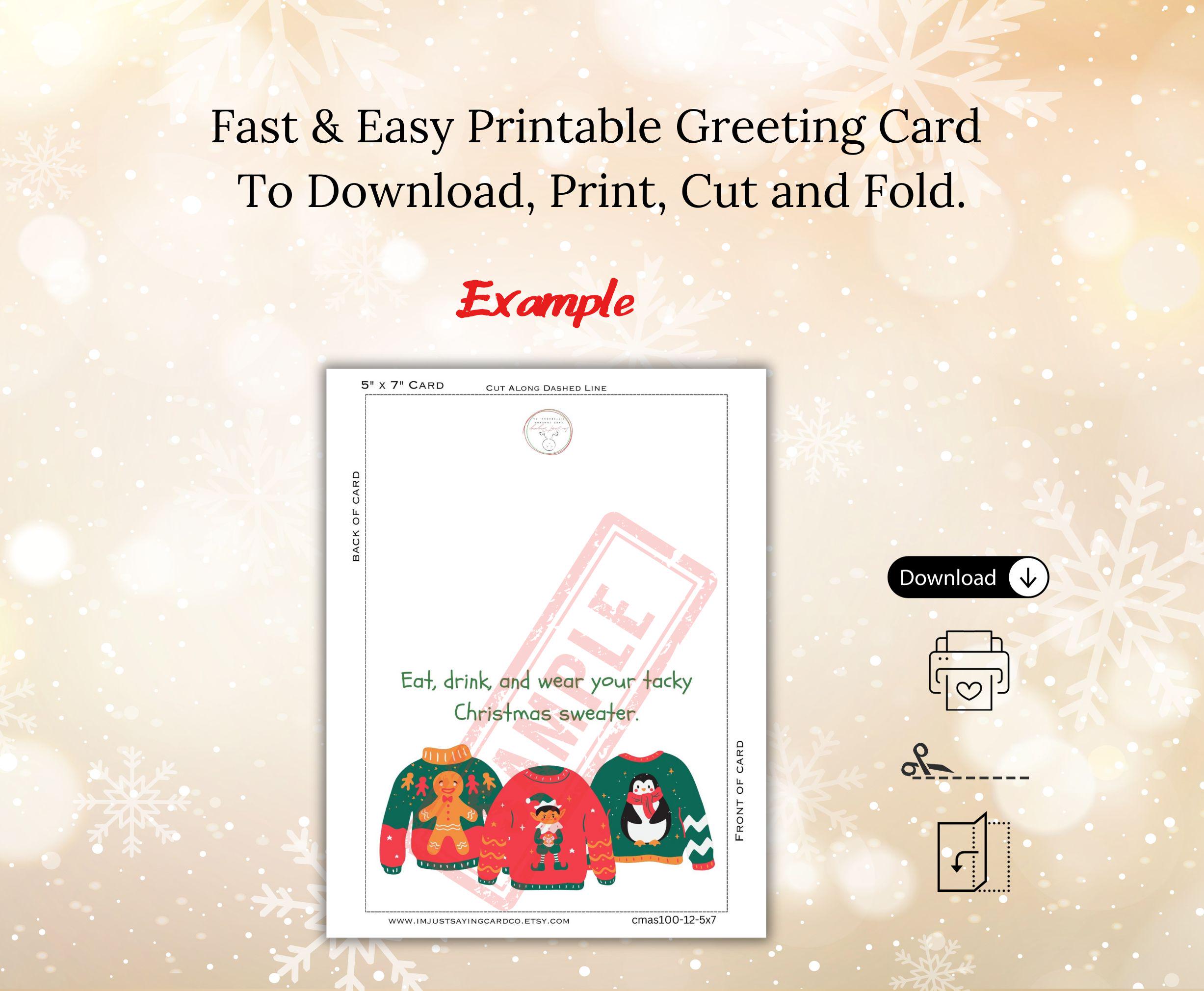 Printable Christmas Greeting Card "eat, Drink and Wear Your Tacky ...
