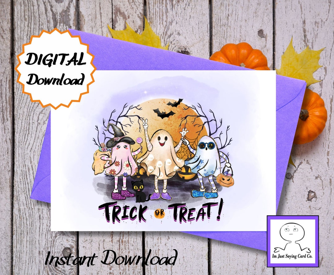 Halloween Card, PRINTABLE Instant Download 7x5 Inch Greeting Card ...