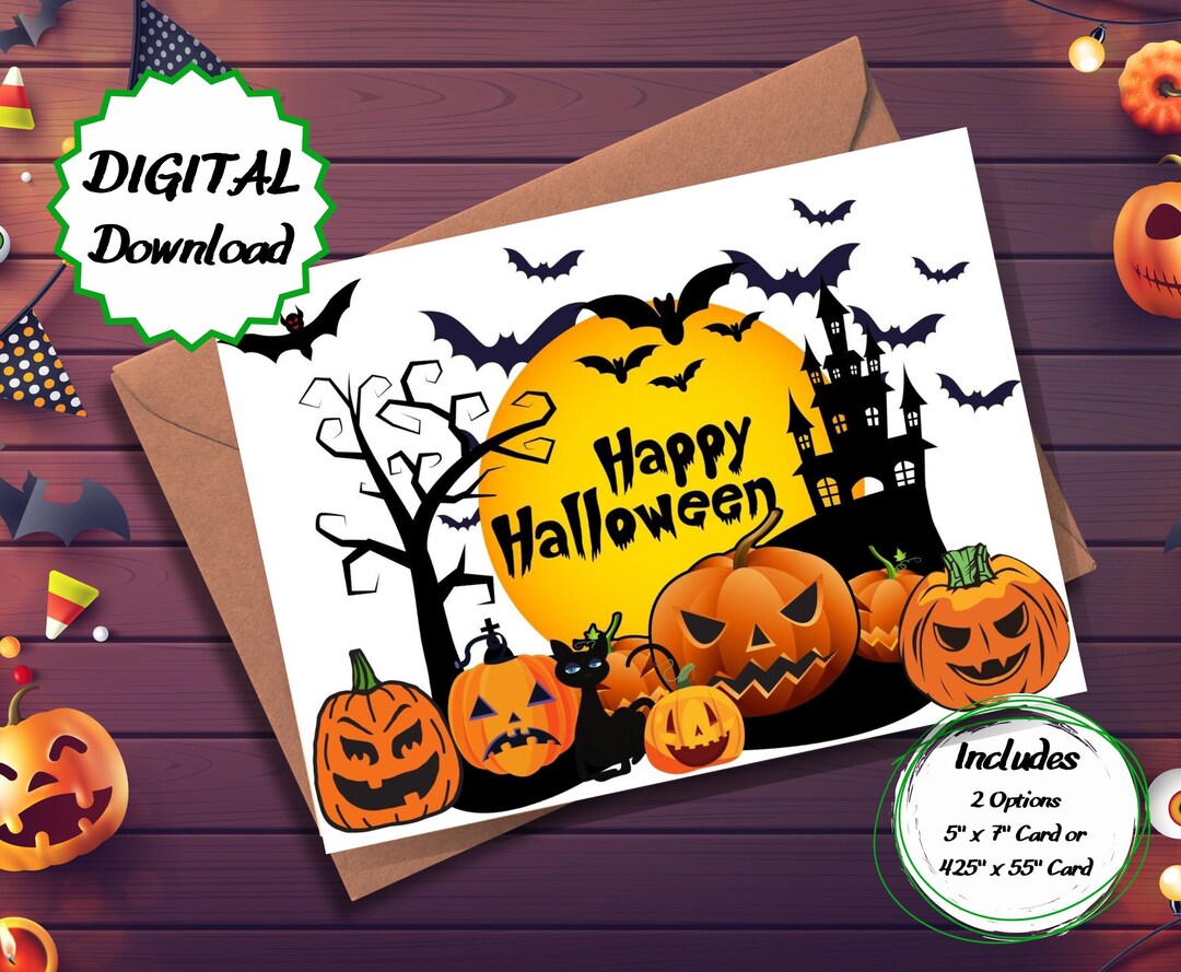 Printable Halloween Greeting Card Instant Download 7x5 Inch Cards ...