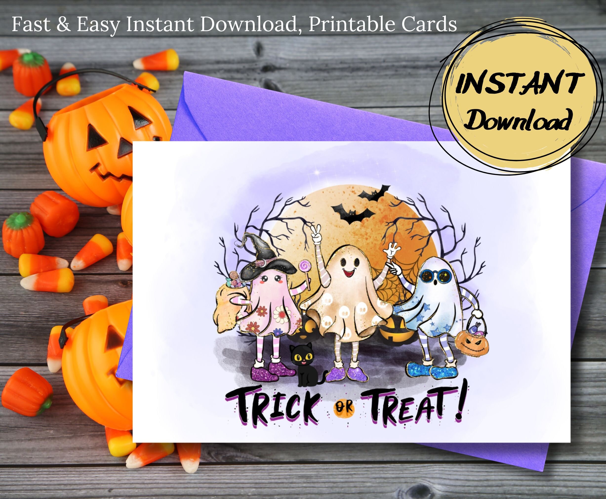 Halloween Card, PRINTABLE Instant Download 7x5 Inch Greeting Card ...