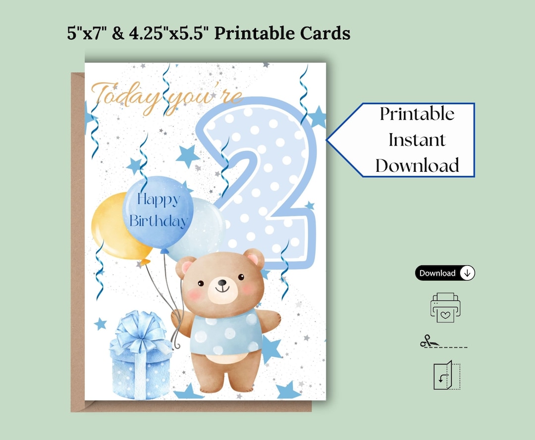 Baby 2nd Birthday Printable Greeting/invitation Card, Instant Download ...