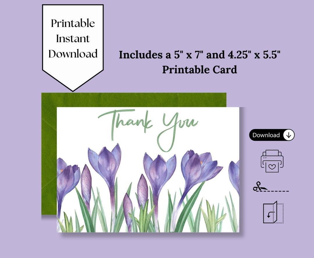Thank You Printable Card With Beautiful Purple Crocus Colored Flowers ...