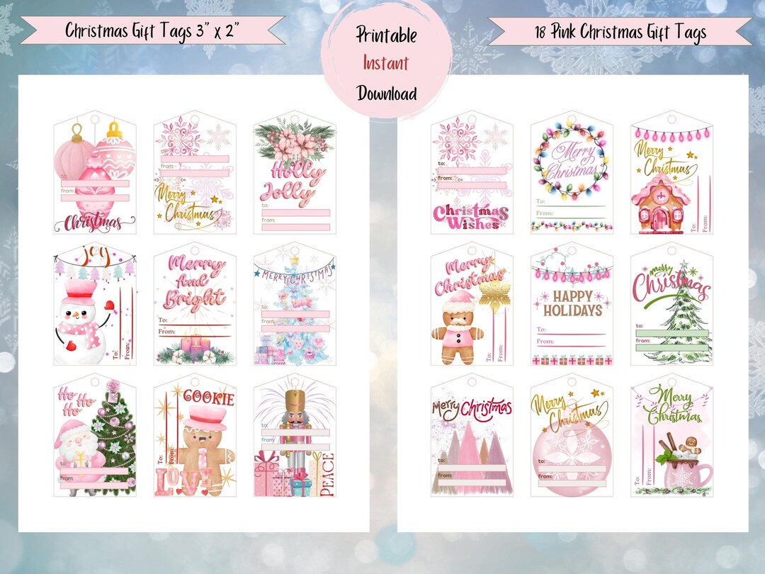 Printable Pink Christmas Gift Tags, Holiday Gift Tags, Pink Christmas ...