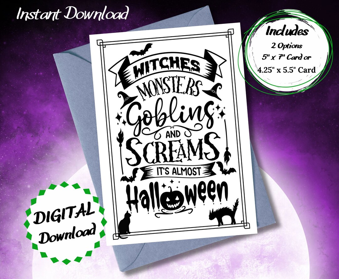 Printable Halloween Greeting Card Instant Download 5x7 Inch Cards ...
