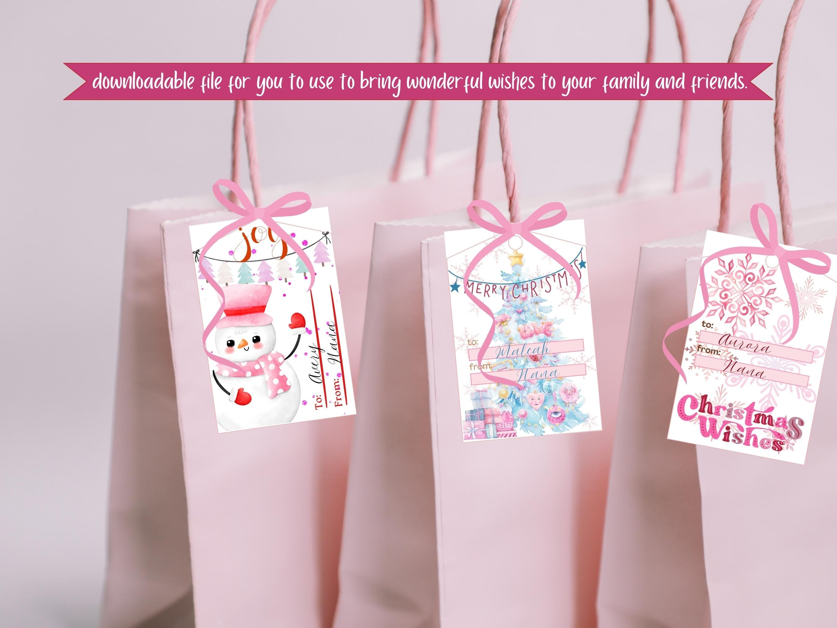Printable Pink Christmas Gift Tags, Holiday Gift Tags, Pink Christmas ...