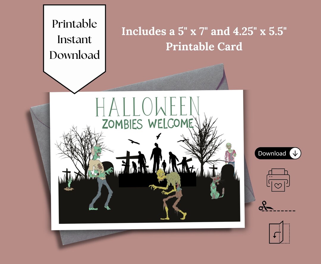 Halloween Zombies Halloween Welcome Printable Greeting Card, Instant ...