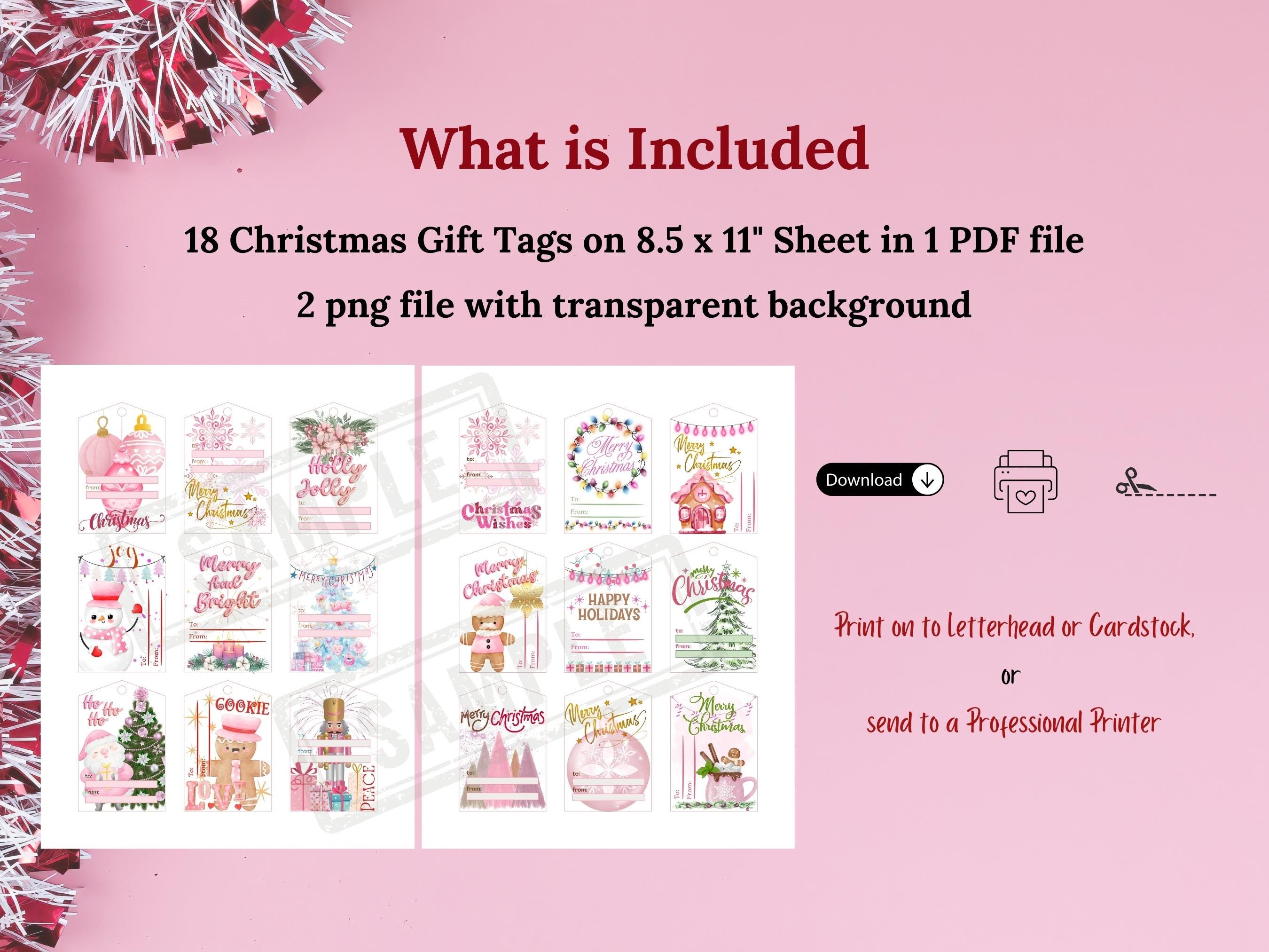 Printable Pink Christmas Gift Tags, Holiday Gift Tags, Pink Christmas ...