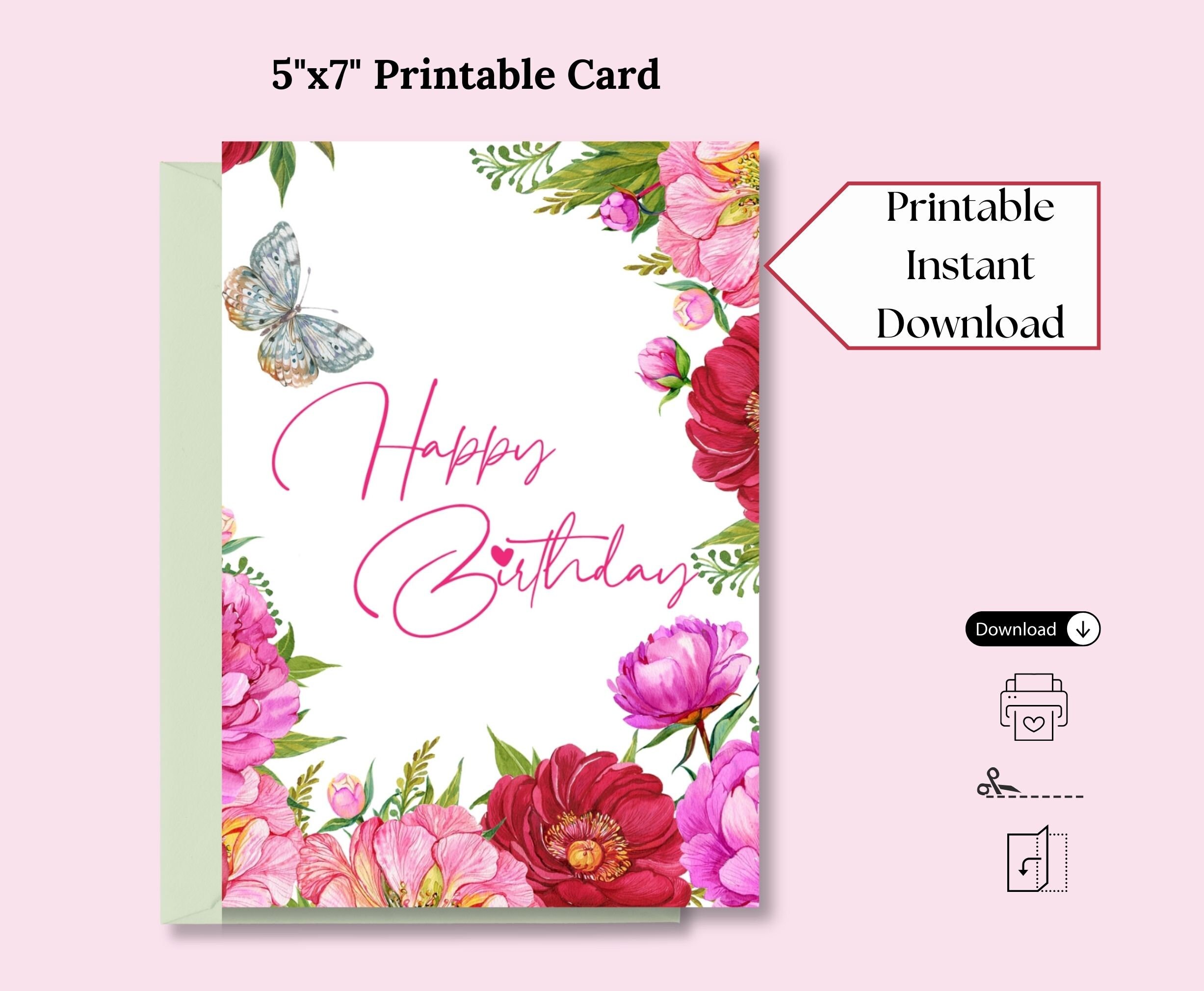Floral Birthday Printable Greeting Card, Instant Download, 5x7 Inch ...