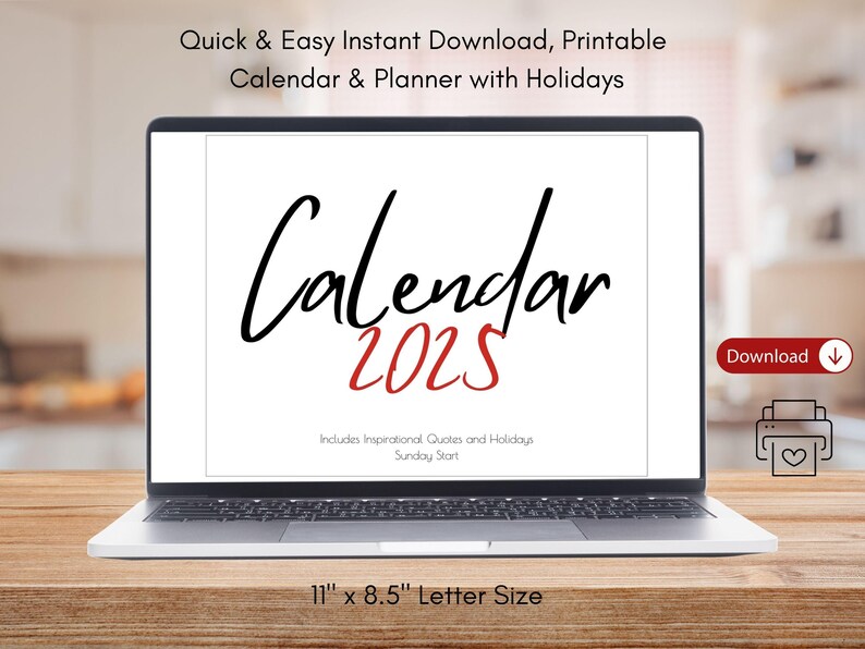 2025 Printable Calendar, Uplifting 12-month Inspirational Quote 2025 ...