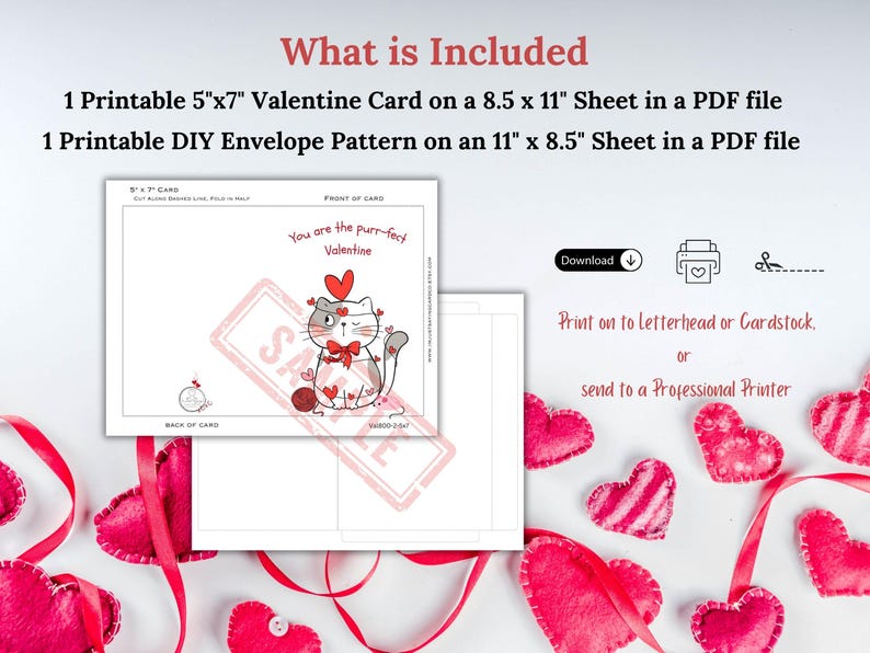 Printable 5x7 Valentine Card, Fun Cat Tangled Hearts “you Are the Purr ...