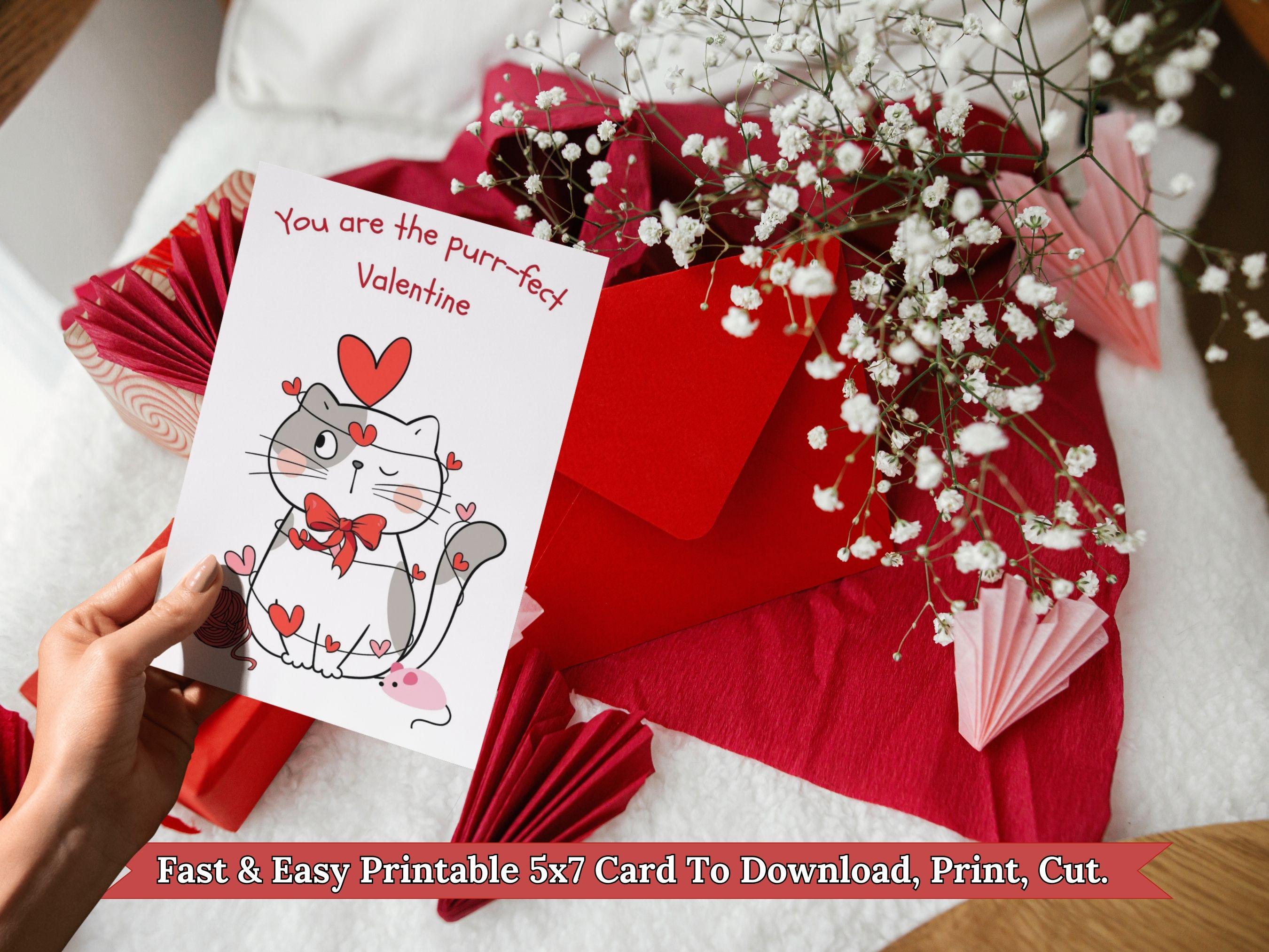 Printable 5x7 Valentine Card, Fun Cat Tangled Hearts “you Are the Purr ...