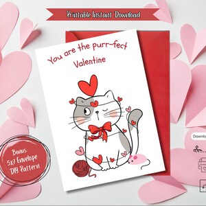 Printable 5x7 Valentine Card, Fun Cat Tangled Hearts “you Are the Purr ...