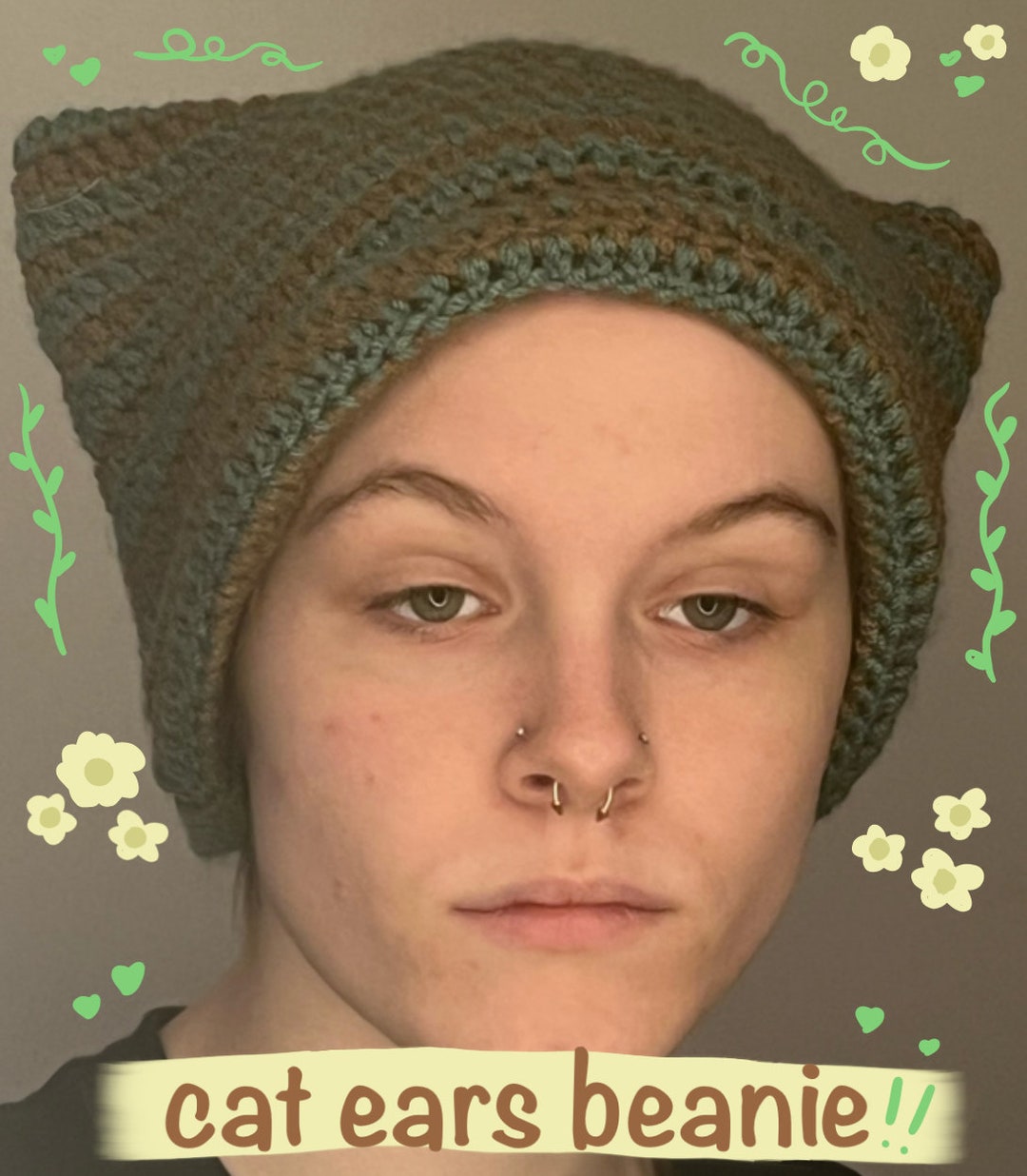 Striped Handmade Crochet Cat Ears Beanie Etsy