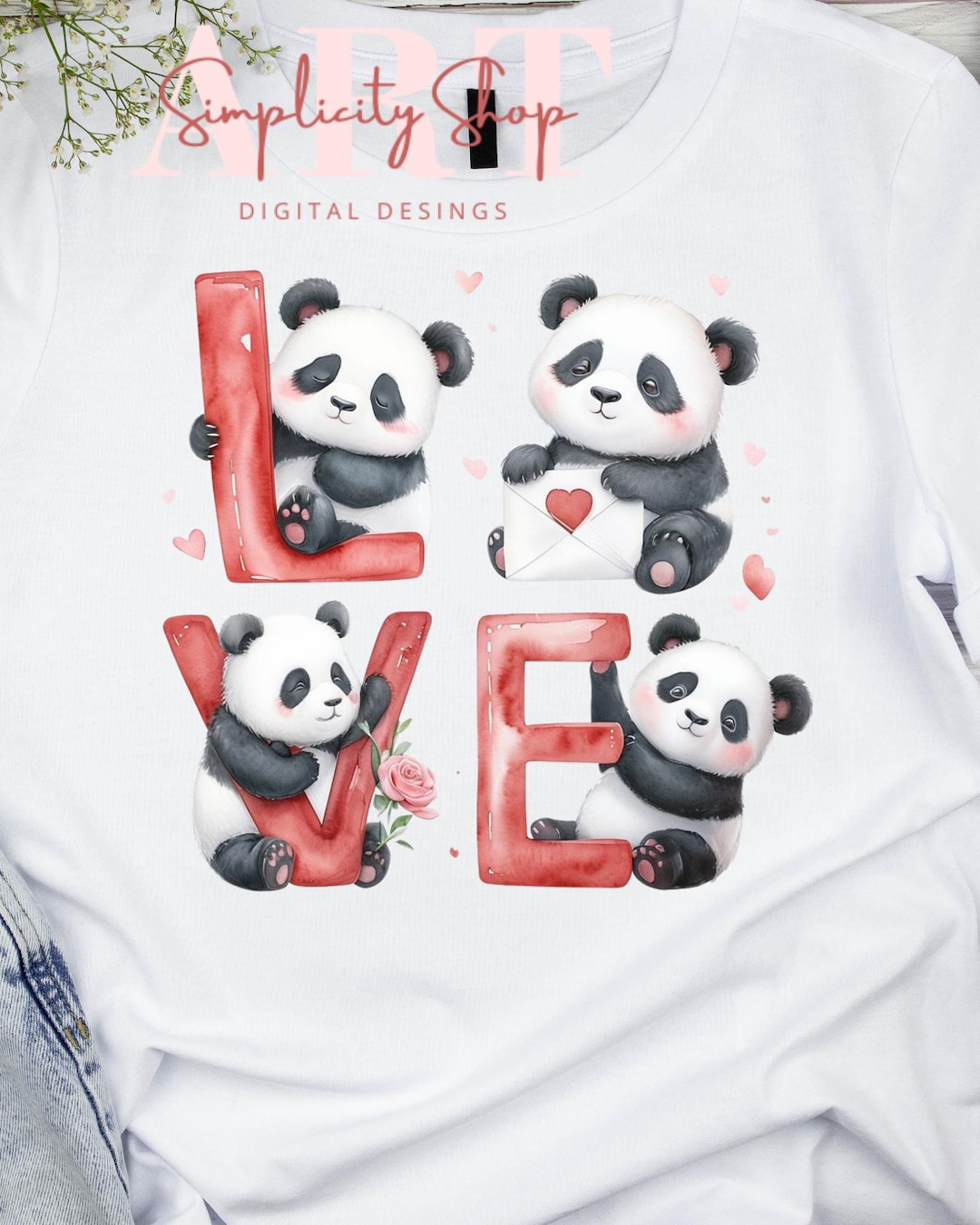 PNG Design Cute Panda Bears Hugging LOVE Letters for Valentines Day ...