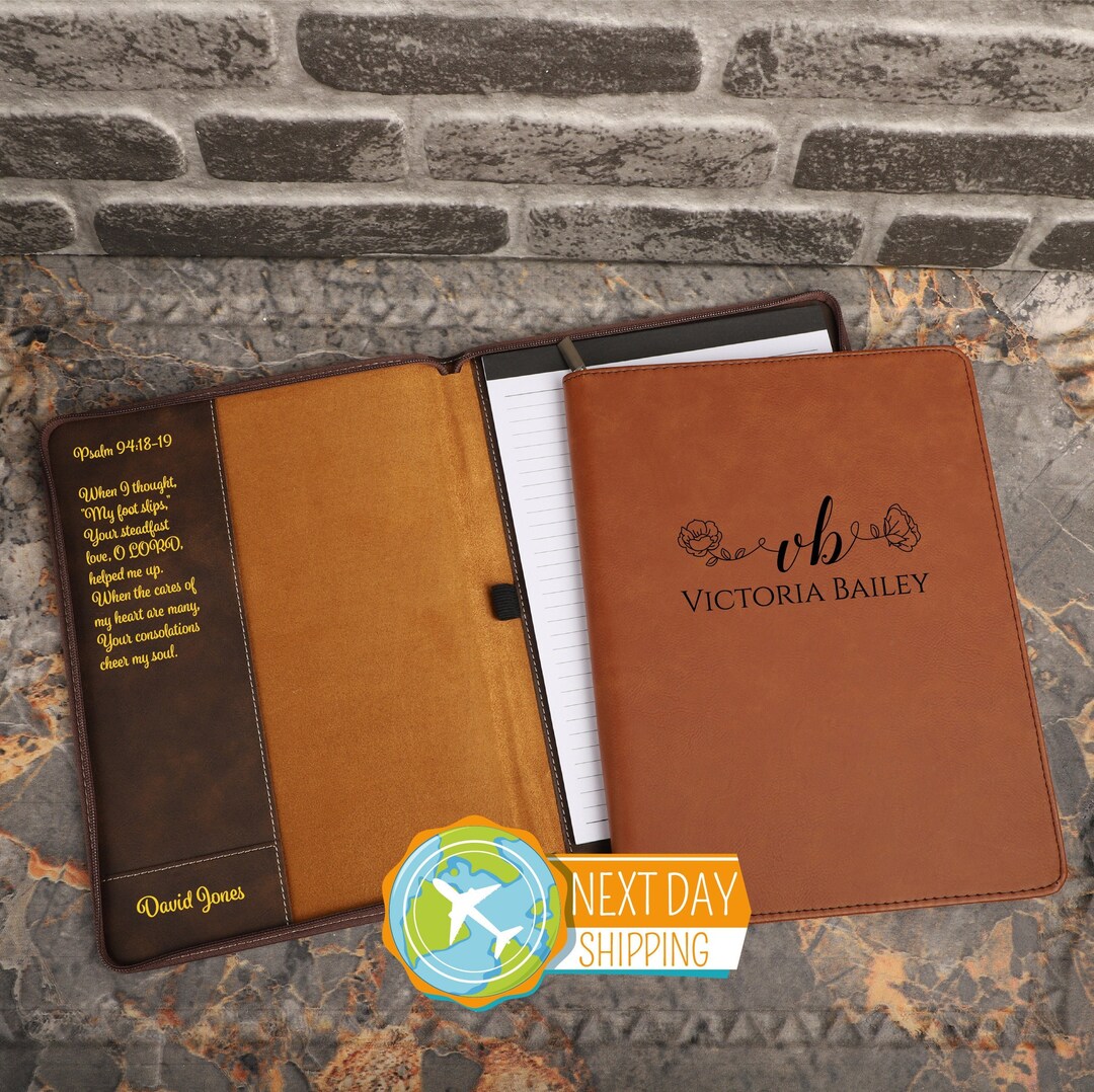 Professional Zipper Portfolio, Refillable Notepad, Custom Name Leather ...