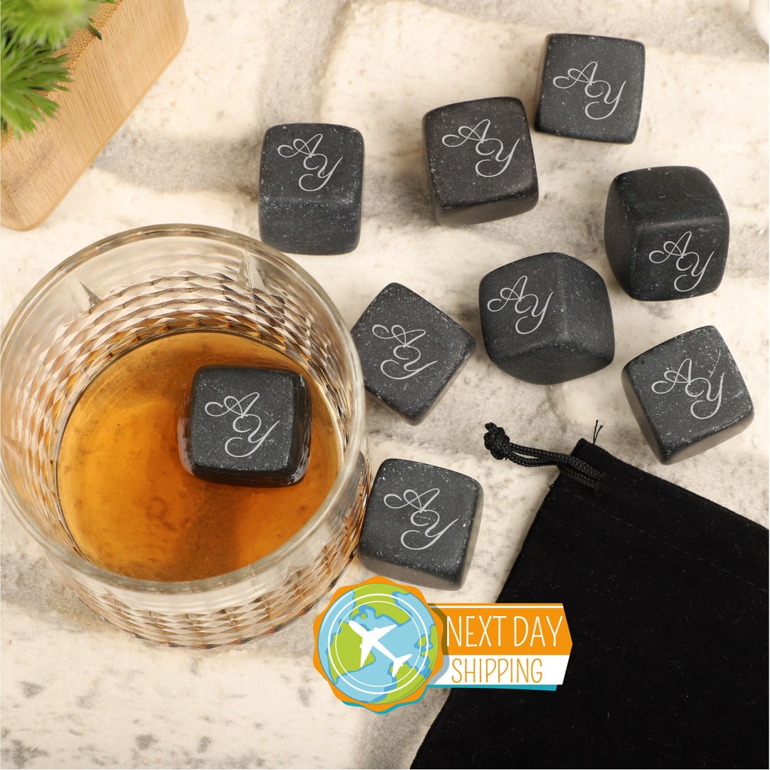 Custom Monogram Whiskey Stone Set, Whiskey Rocks Gift Set, Beverage ...