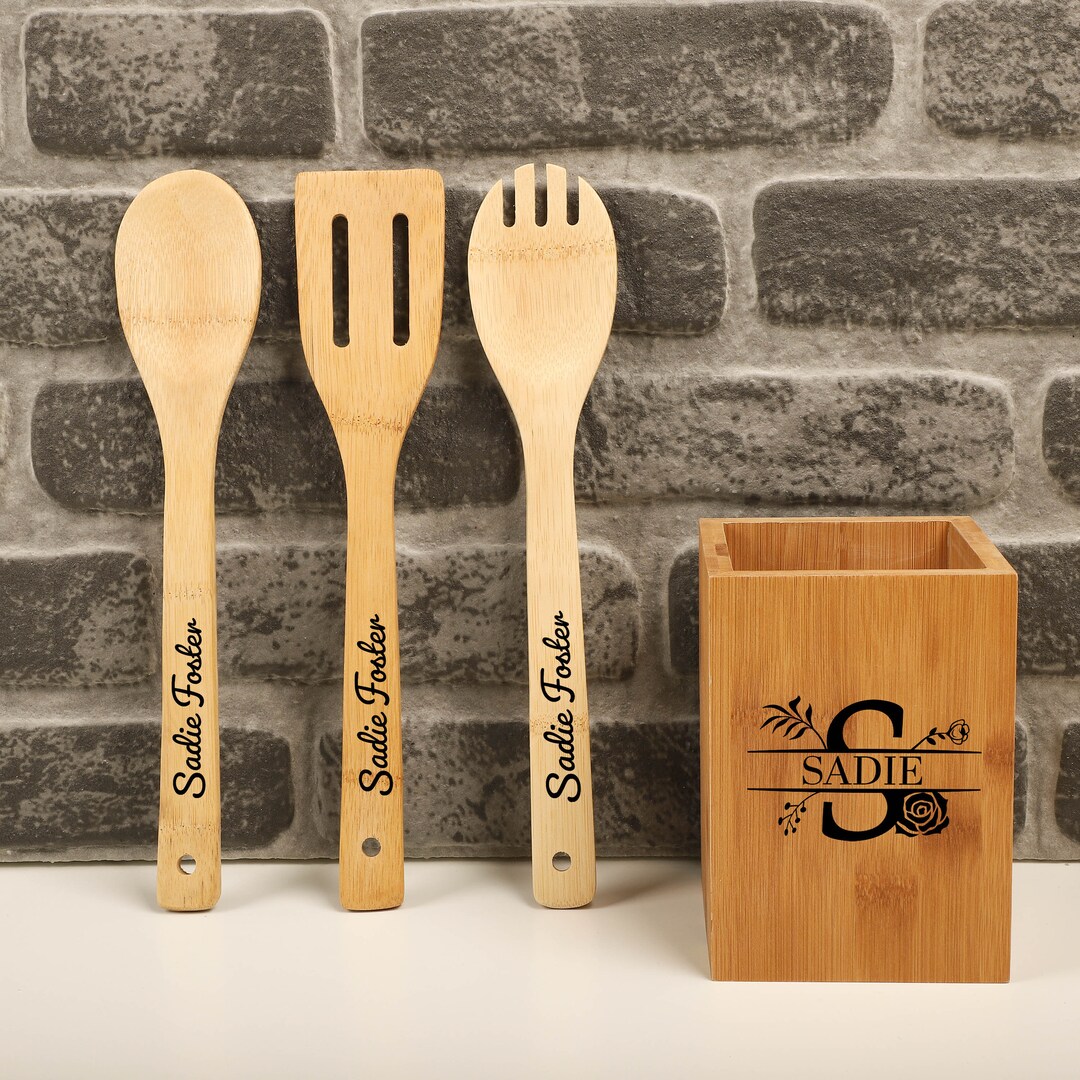 Personalized Bamboo Utensil Holder, Customed Bamboo Utensil Holder ...