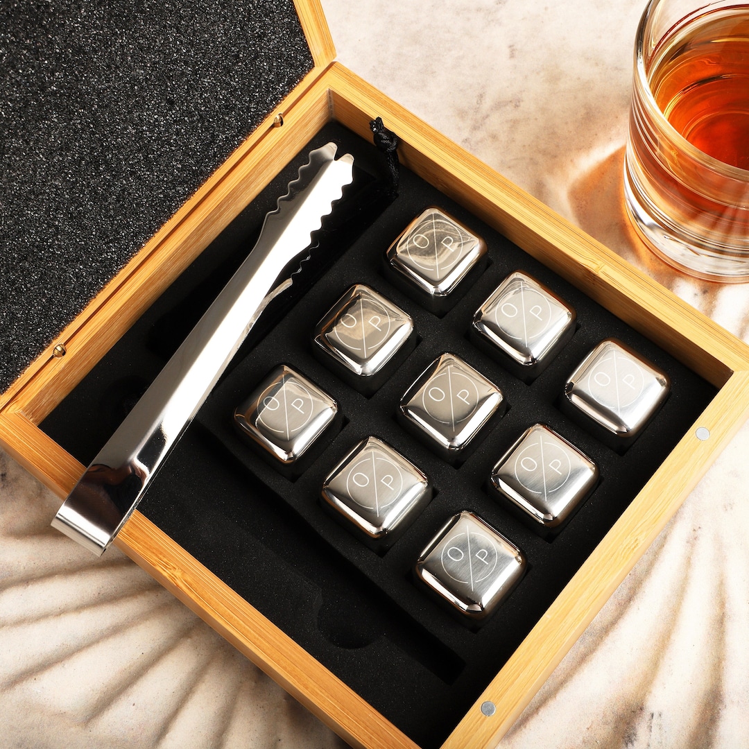 Custom Engraved Bamboo Whiskey Stone Set, Whiskey Gift, Mens Gift, Man ...